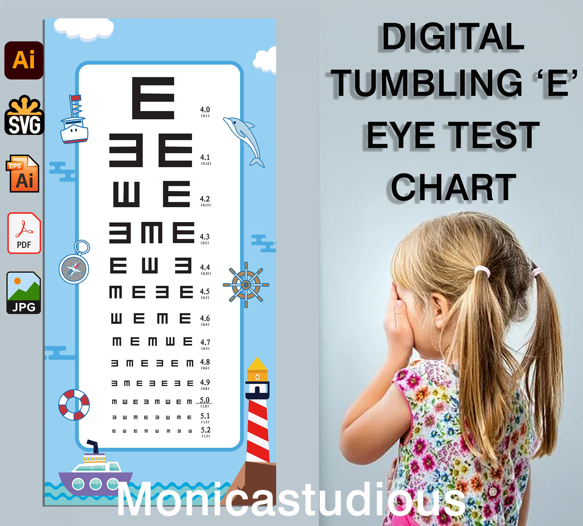 Sailor Tumbling E Eye Test Chart (digital Download) - Etsy