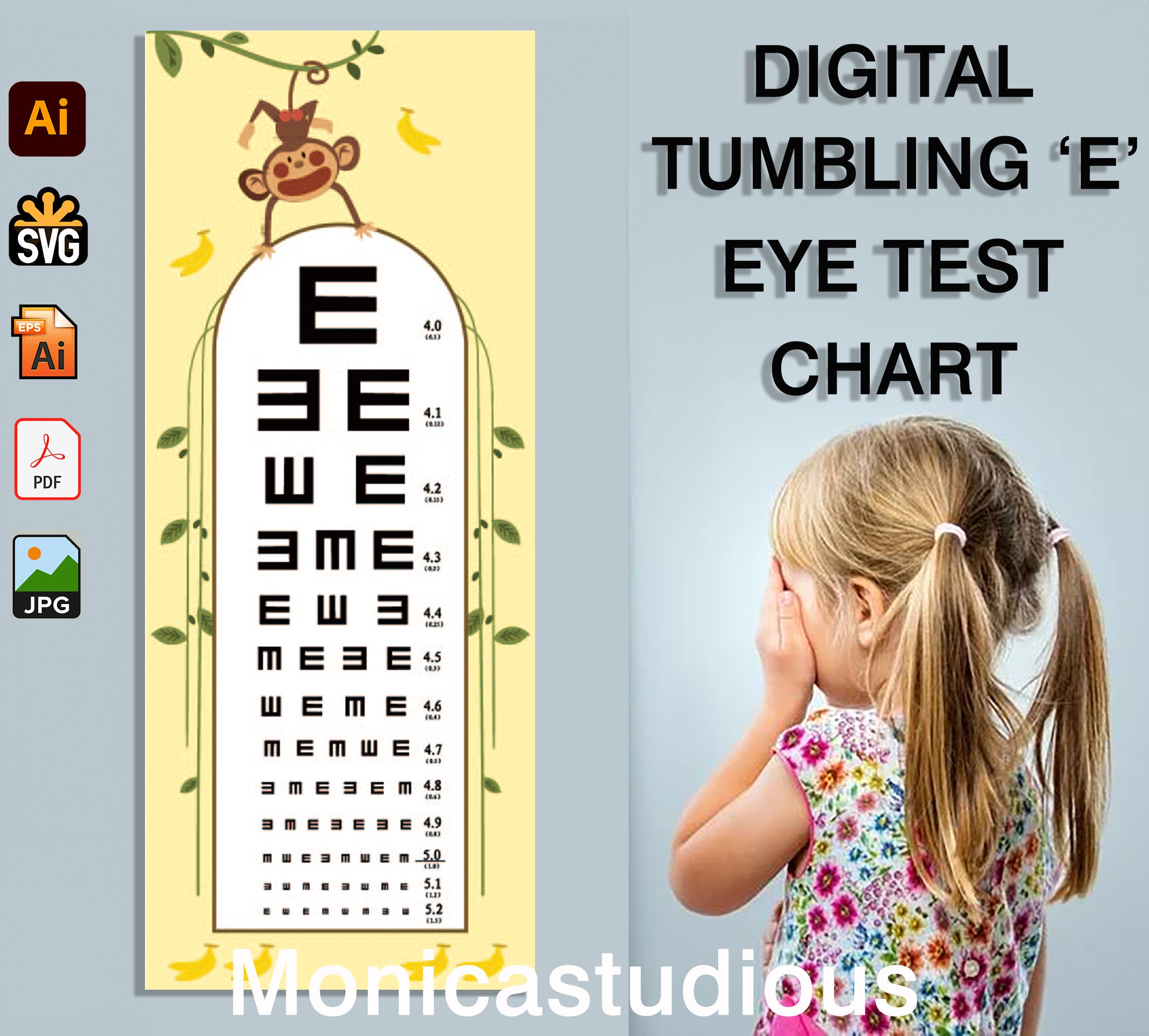 Combo Digital Tumbling Letter E Eye Test Chart Ophthalmology Decimal ...