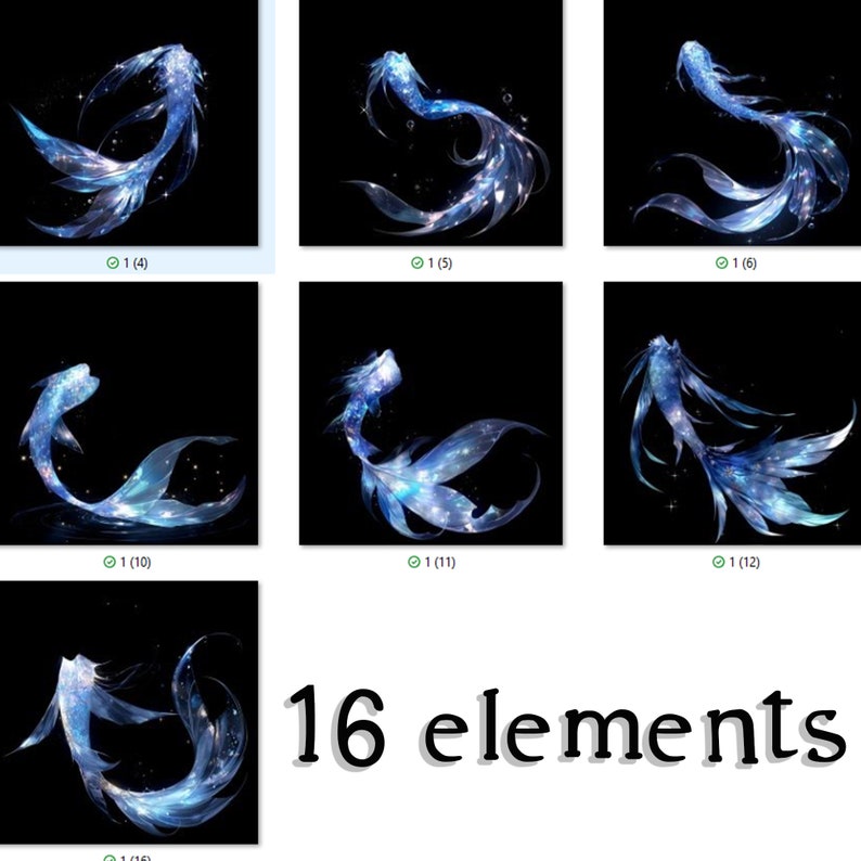 Gradient Glitter Abstract Mermaid Tail Png Design Overlay Bundle 16 ...