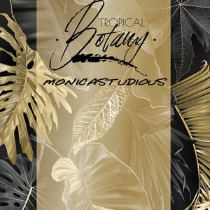 Black and Gold Tropical Leaves Clipart, Gold Foil Tropical Leaf PNG ...