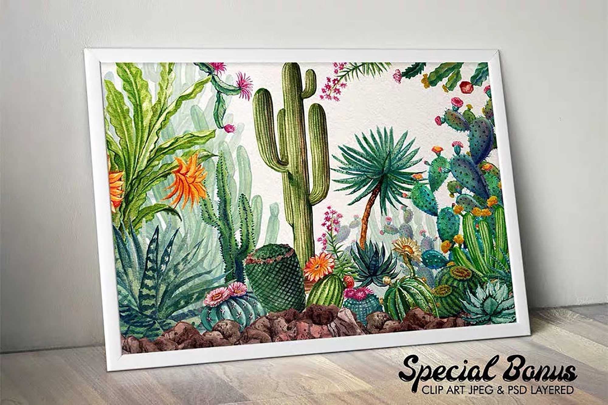 Watercolor Cactus Borders Clipart, PNG, Photo Overlay, Card Making ...