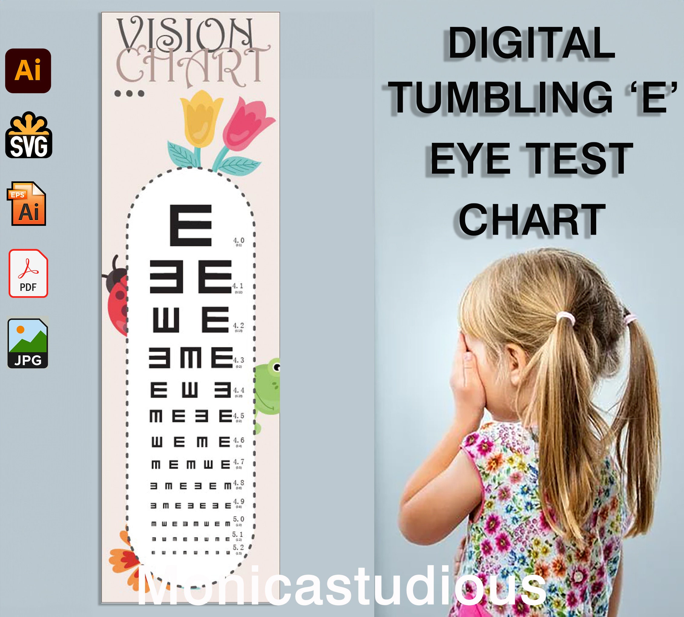 Combo Digital Tumbling Letter E Eye Test Chart Ophthalmology Decimal ...