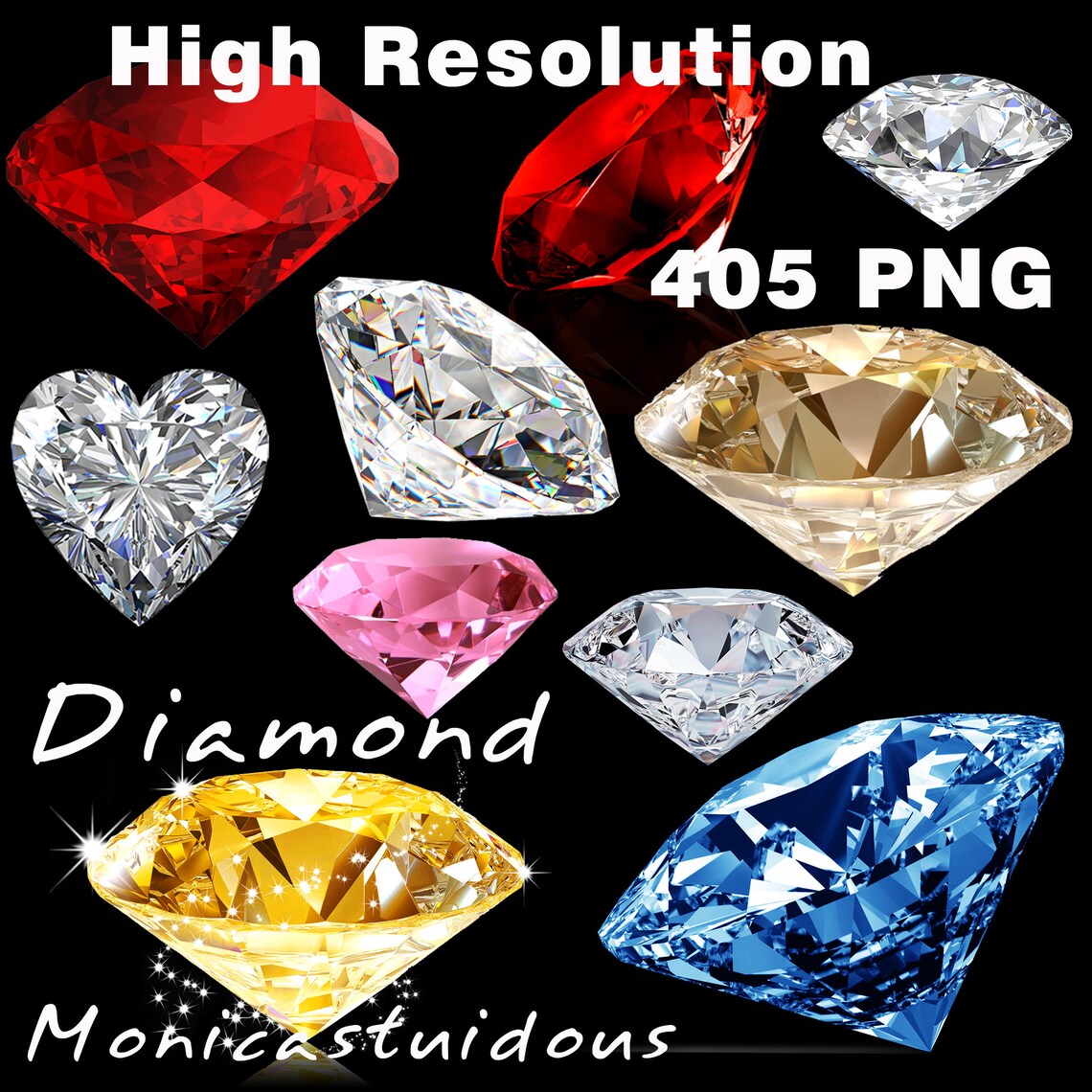 High Resolustion Diamonds Overlays PNG Files Realistic Gems Diamonds ...