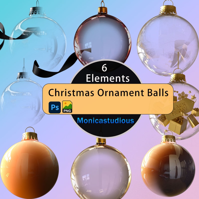 Christmas Baubles Clip Art: PSD/PNG Christmas Balls Overlays (digital ...