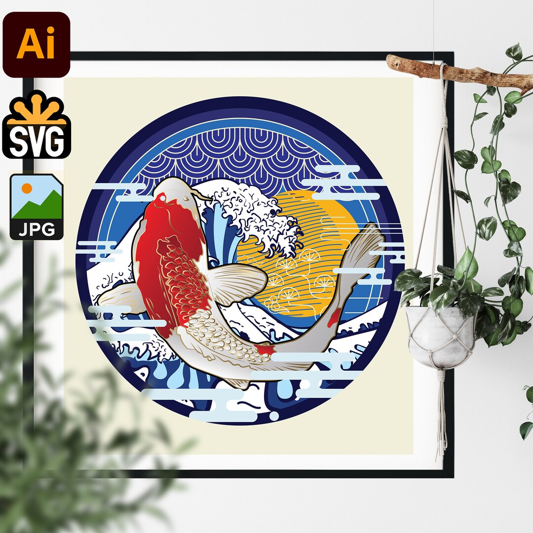 Koi Fish Color Art Design /japanese Comic Style Decorative Illustration ...