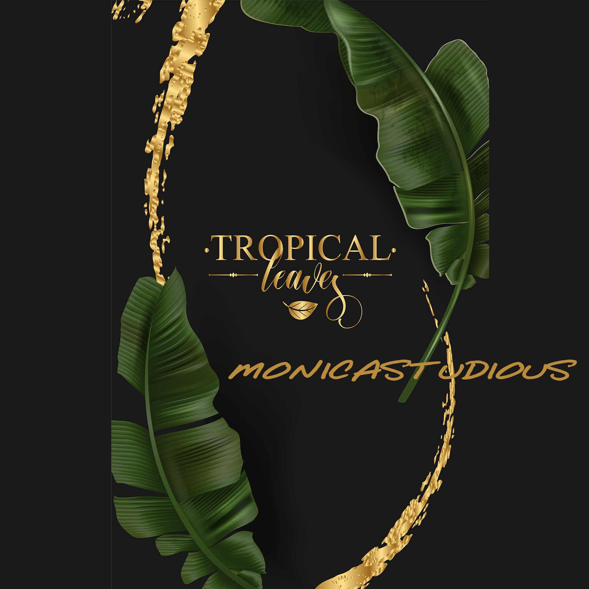 Dark Green and Gold Tropical Leaves Clipart,gold Foil Tropical Leaf PNG ...