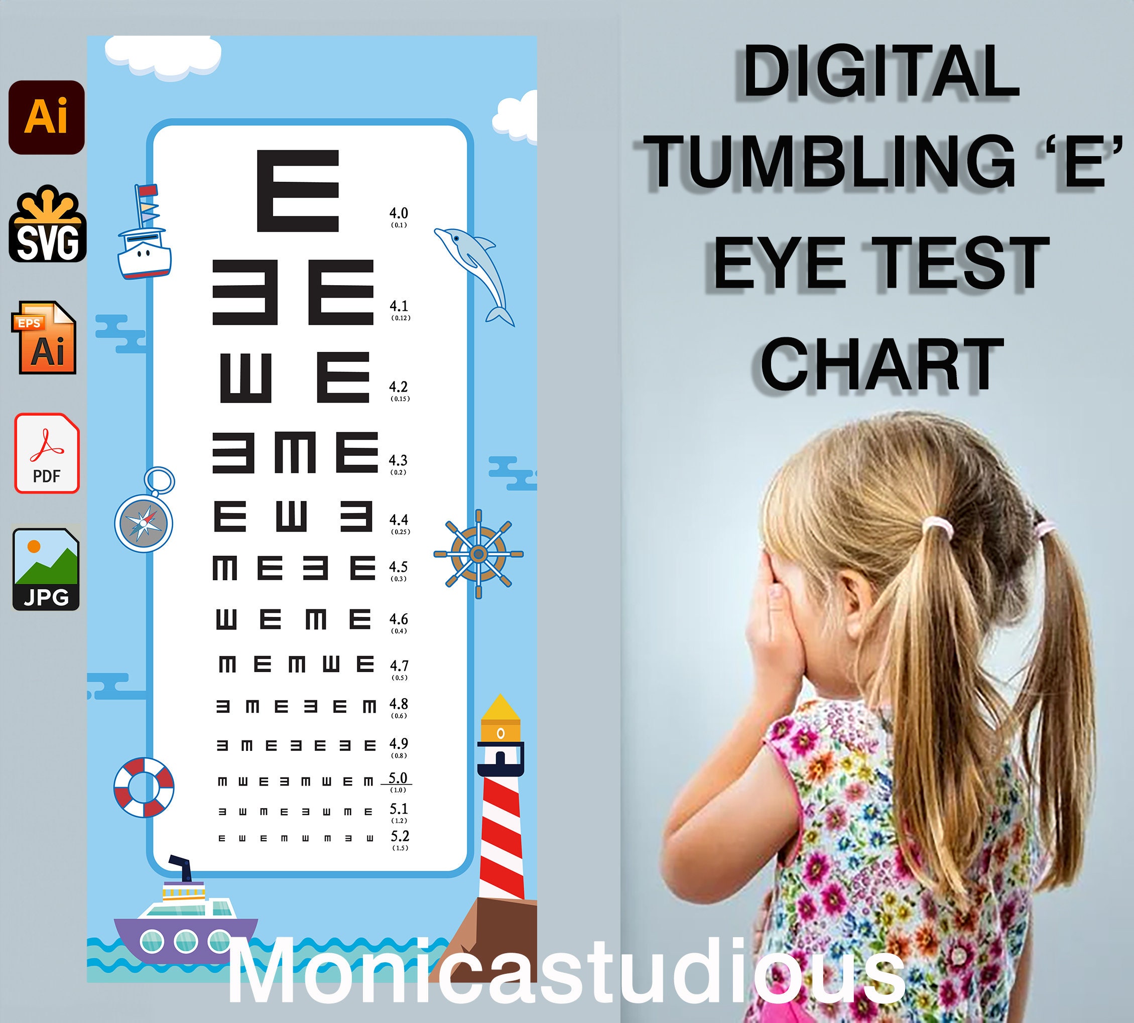 Combo Digital Tumbling Letter E Eye Test Chart Ophthalmology Decimal ...