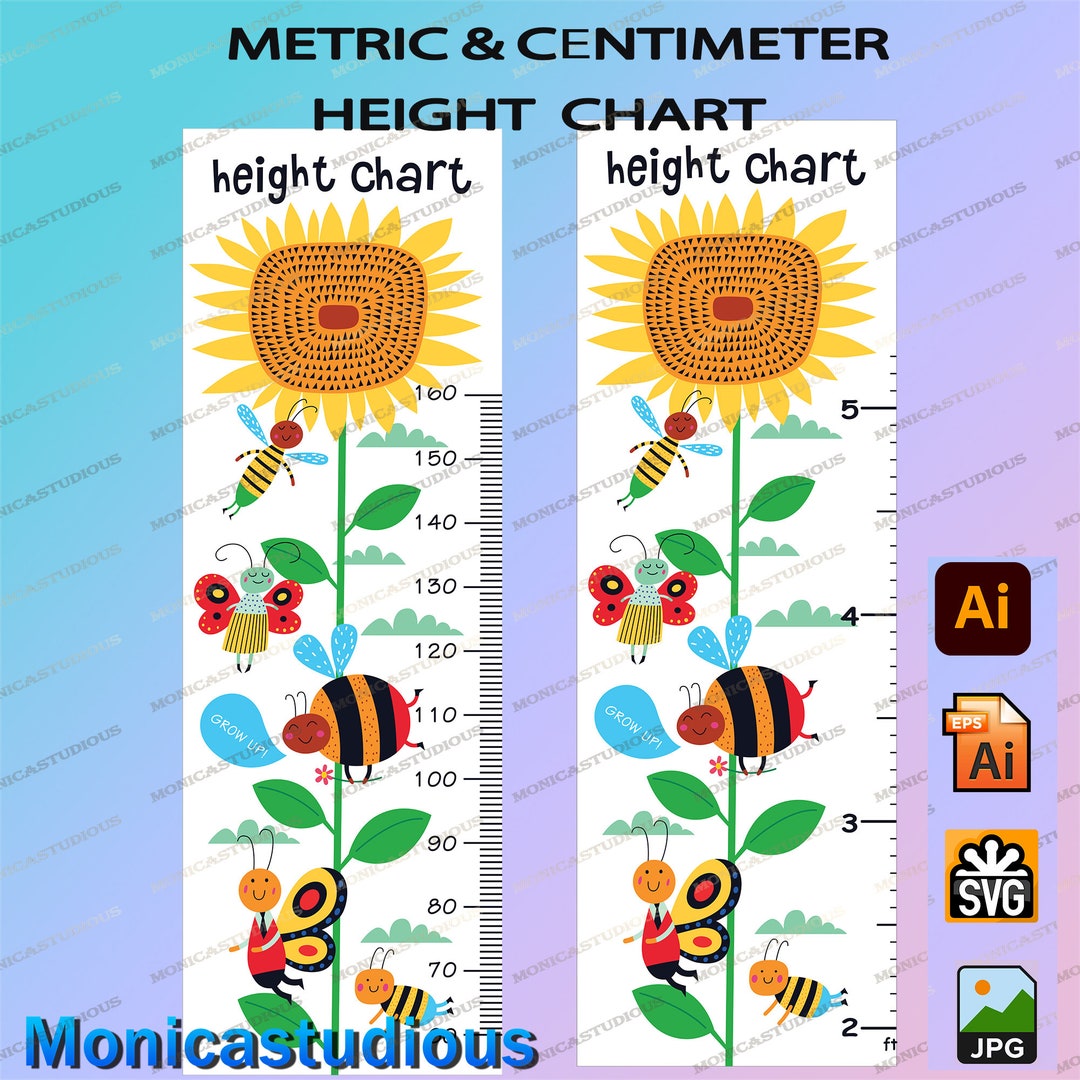 Kids Height Chart /sunflower and Bee Growth Chart Digital Print ...