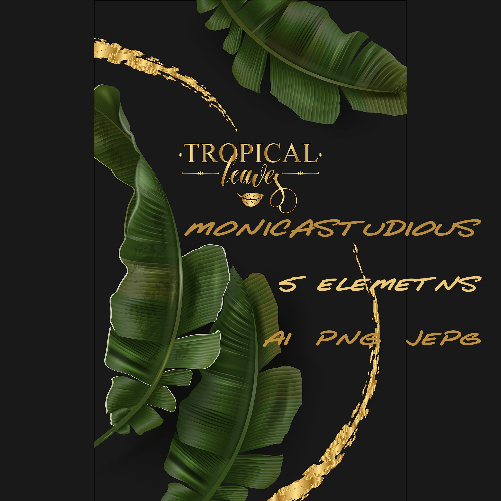 Dark Green and Gold Tropical Leaves Clipart,gold Foil Tropical Leaf PNG ...