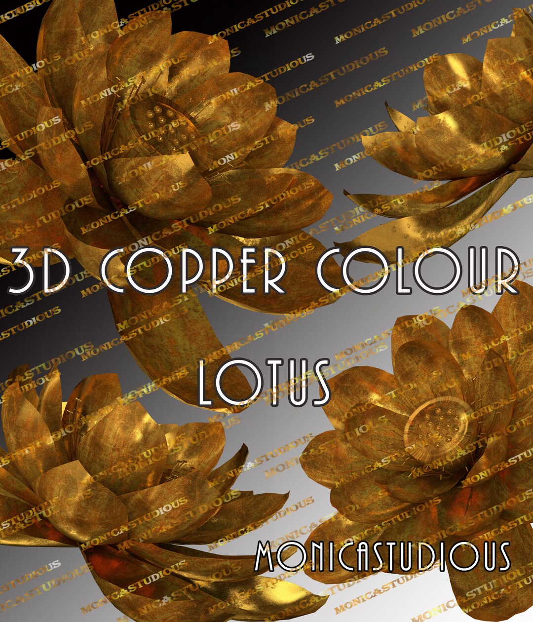 3D Copper Color Lotus Flower Lotus Leaf and Rockery Decorations Digital ...