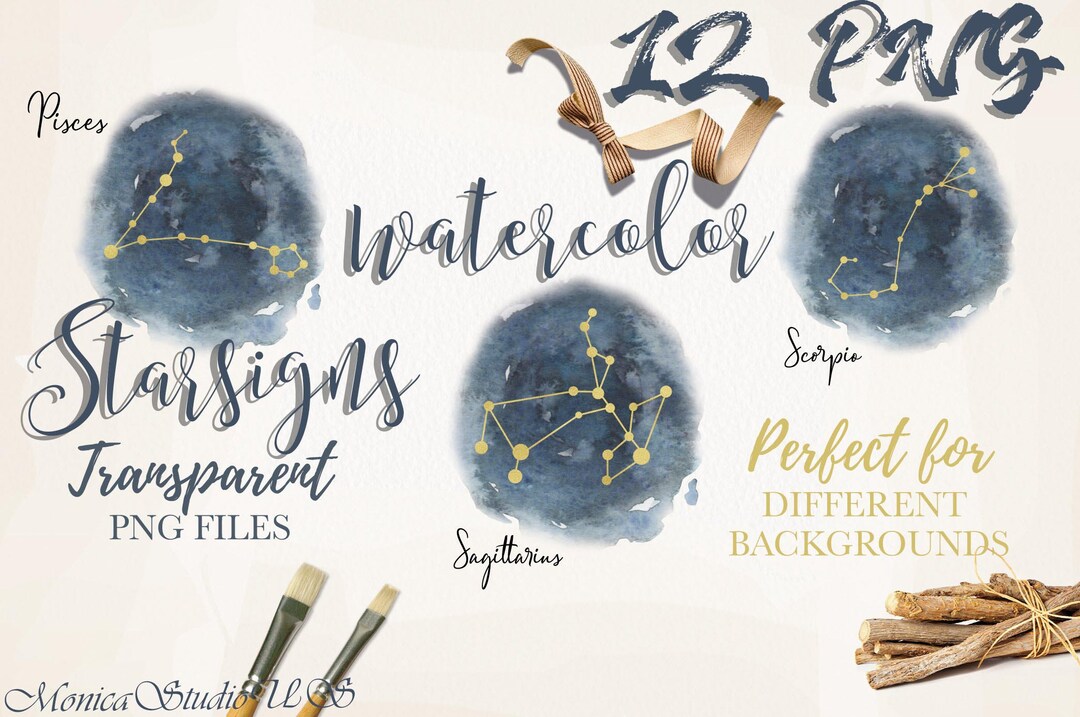 Zodiac Hand Painted Constellation Watercolor PNG, Star Signs Watercolor ...