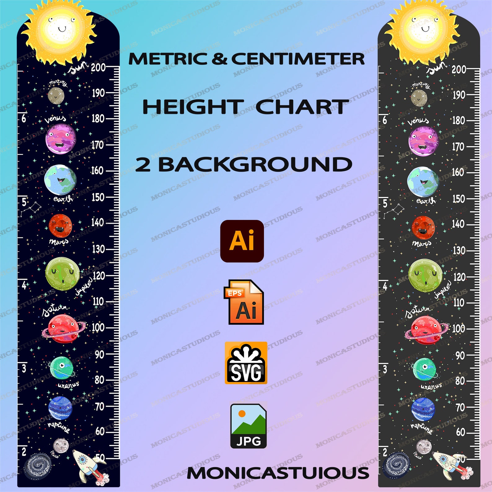 Universe /space/planets Kid Height Chart Vector /ai/eps/svg/png/growth ...