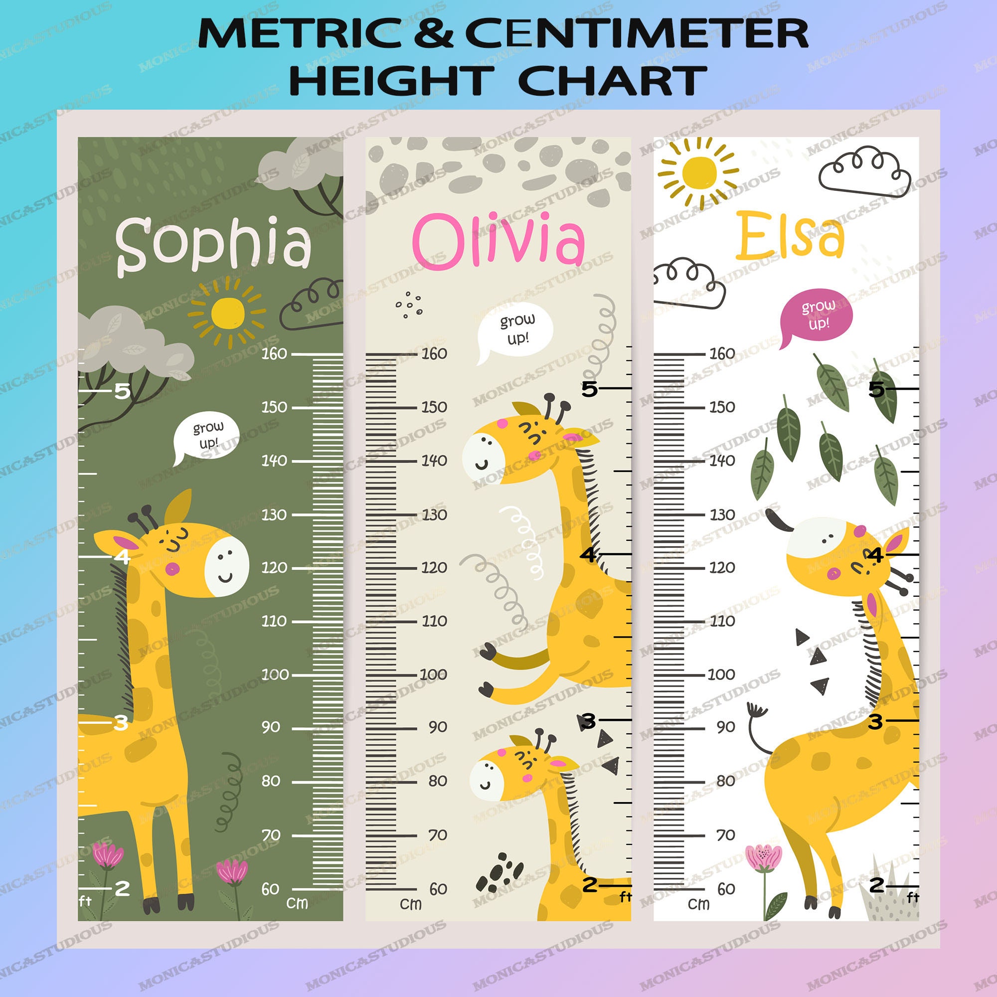 Kid Height Chart 3 Pattern Bundles Ai /growth Chart Design for Kids ...