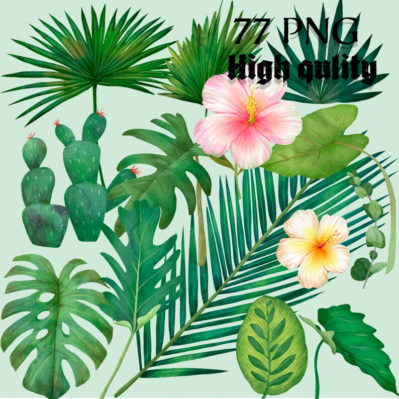 Watercolor Tropical Leaves Clipart ,PNG ,palm Leaves Clipart ,summer ...