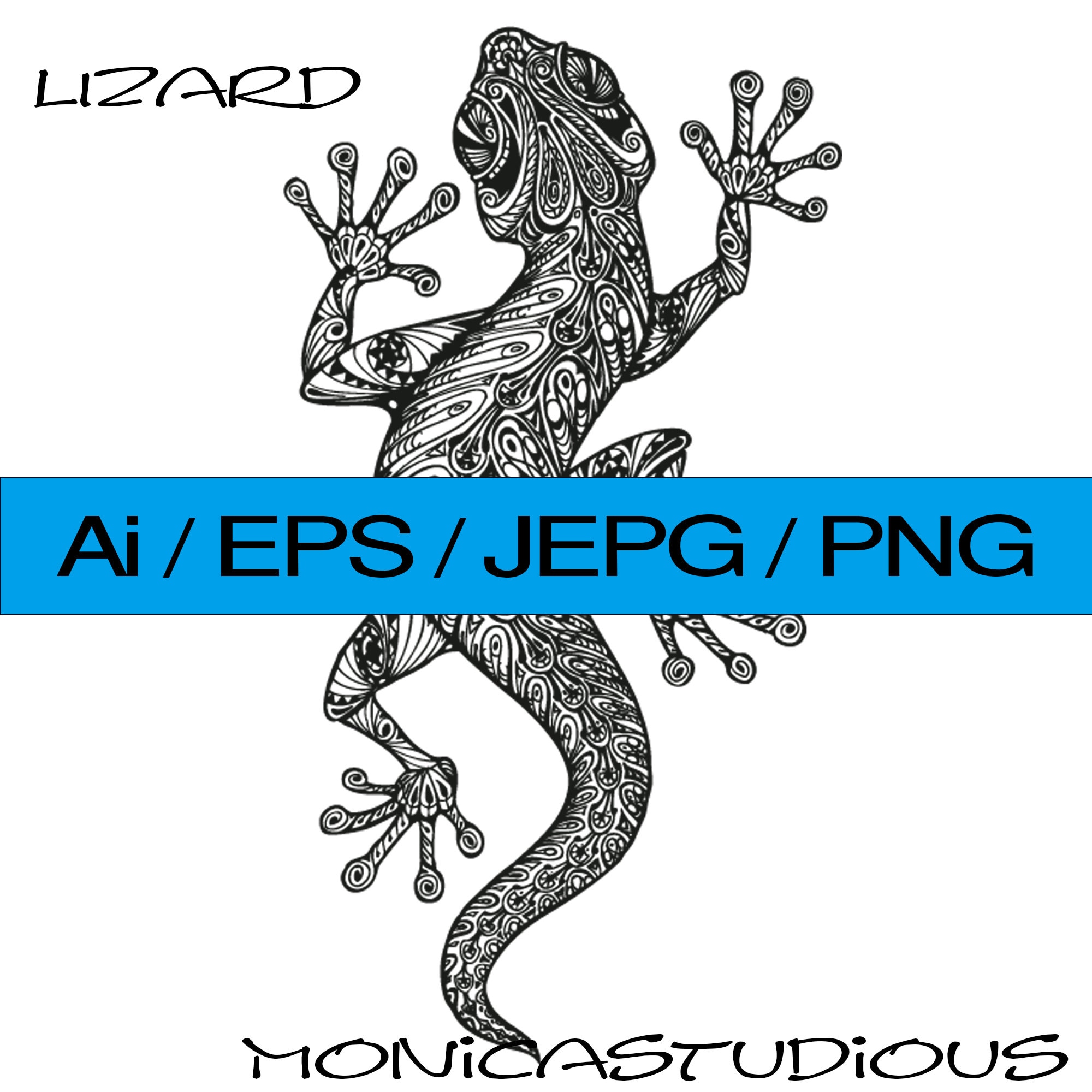 Digital Line Drawing Lizard Tattoo Design | Instant Download | EPS PDF ...