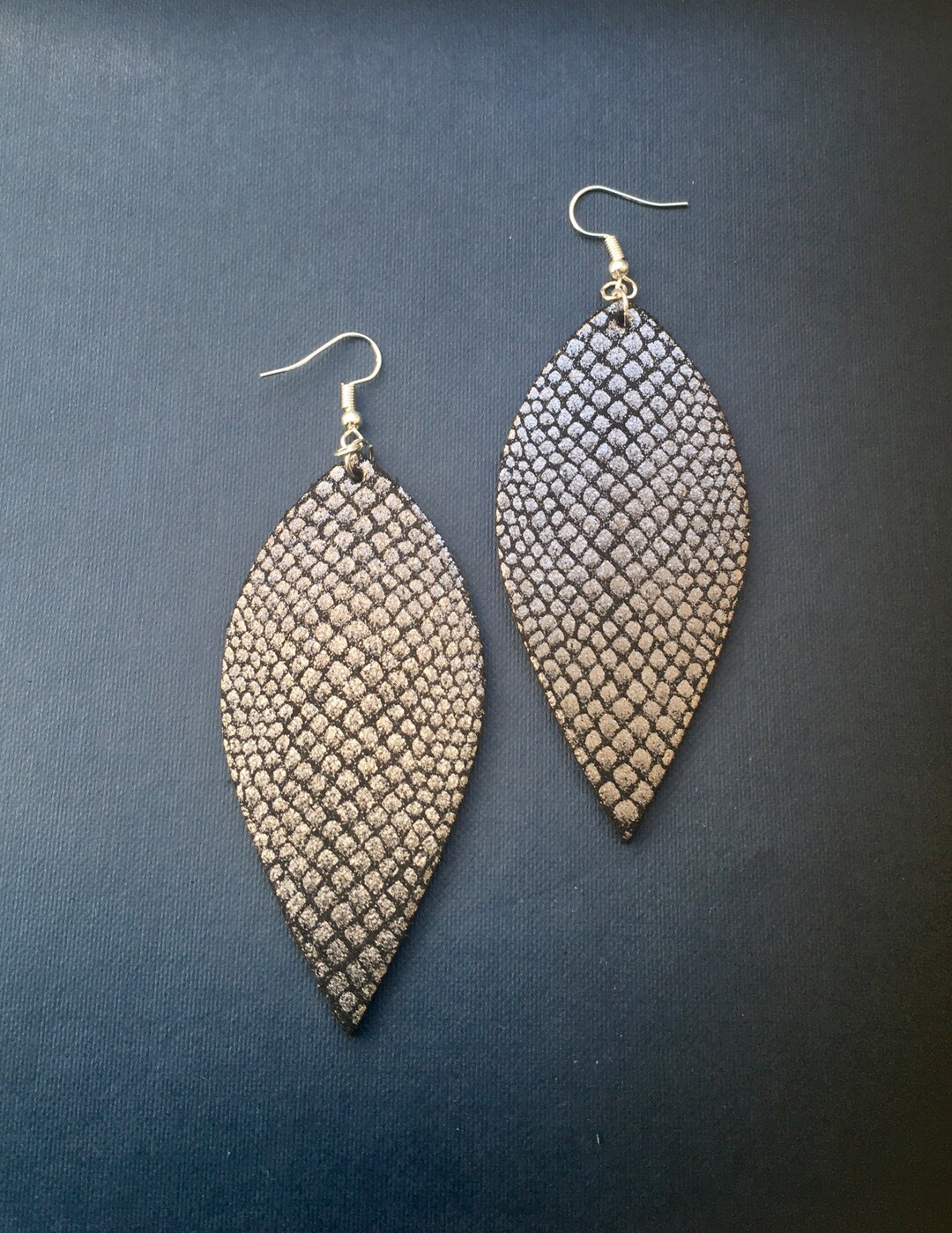 4 Inch Silver Metallic Snake Print Earrings Leather Snake - Etsy
