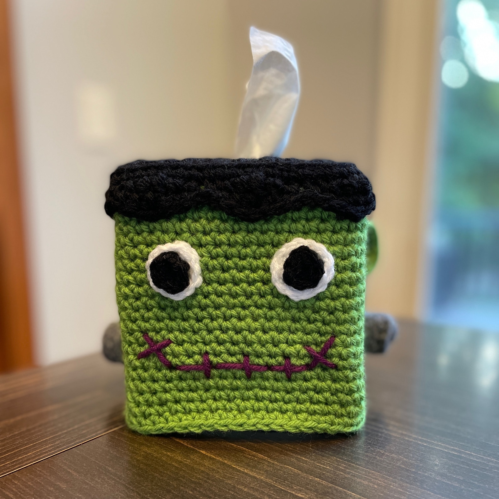 Crochet Frankenstein Tissue Box Cover, Handmade Halloween Bathroom ...
