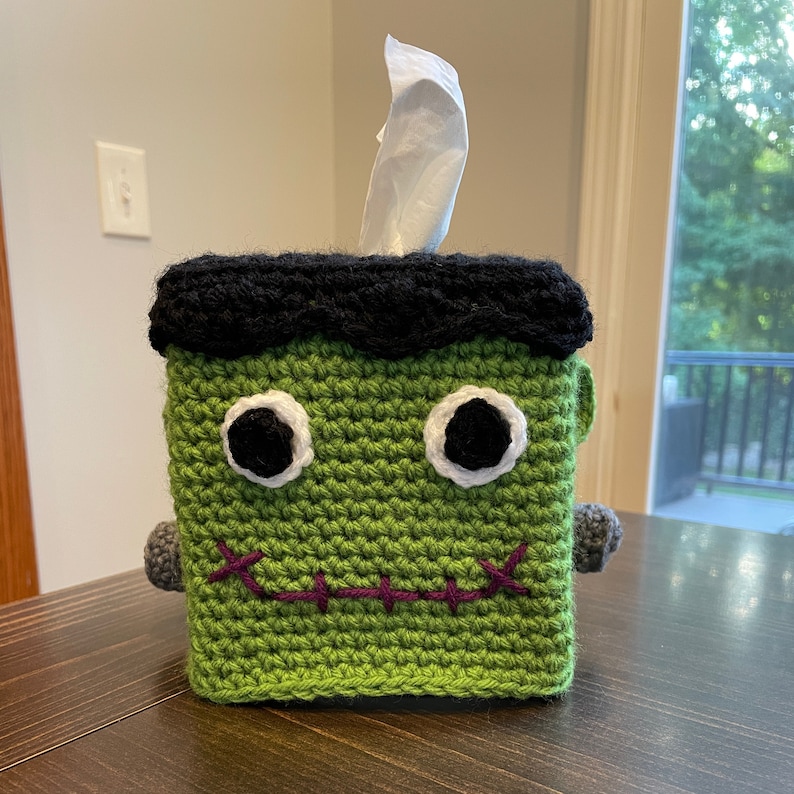 Crochet Frankenstein Tissue Box Cover, Handmade Halloween Bathroom ...