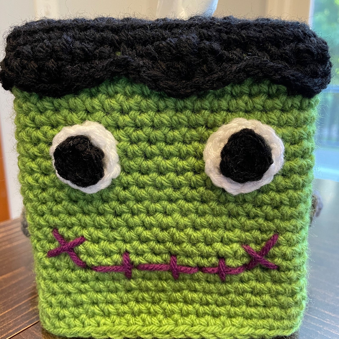 Crochet Frankenstein Tissue Box Cover, Handmade Halloween Bathroom ...