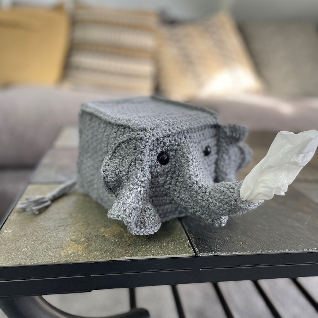 Handmade Elephant Tissue Box Cover, Cube Shaped Animal Cover, Safari ...