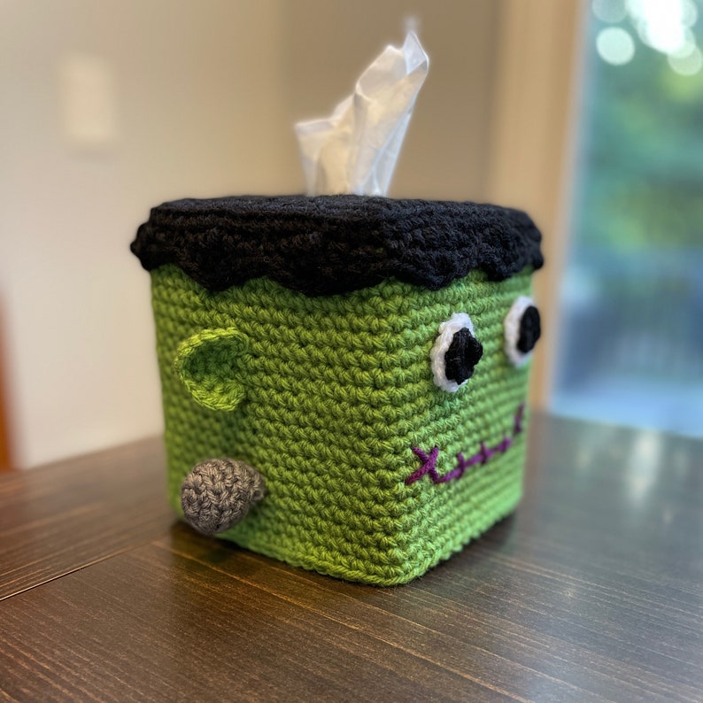 Crochet Frankenstein Tissue Box Cover, Handmade Halloween Bathroom ...