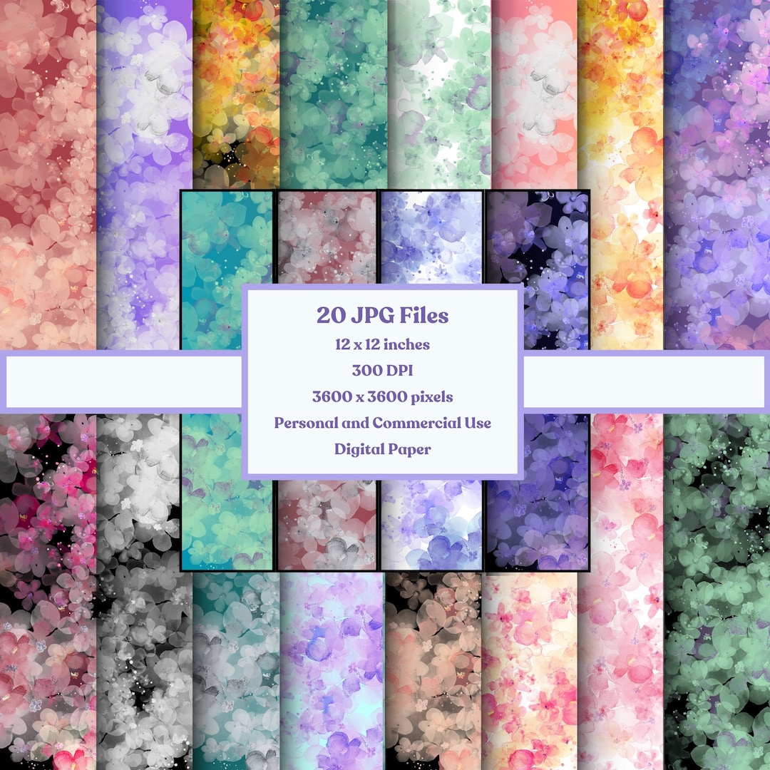 Watercolor Flower Digital Paper: 20 Floral Background Designs (instant ...