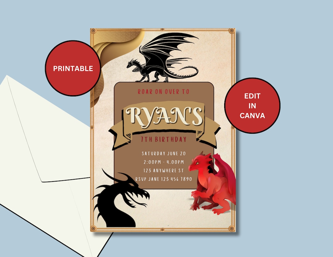 Dragon, Adventure, RPG, Roleplaying Birthday Invitation, Template ...