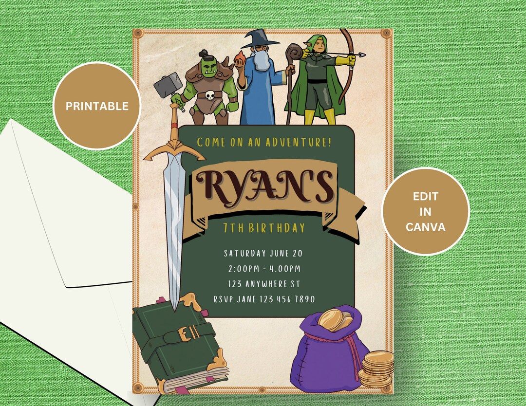 Adventure, RPG, Roleplaying Birthday Invitation, Template, Printable - Etsy