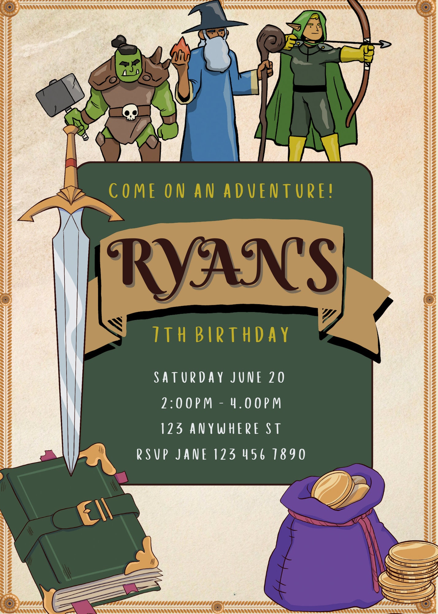 Adventure, RPG, Roleplaying Birthday Invitation, Template, Printable - Etsy