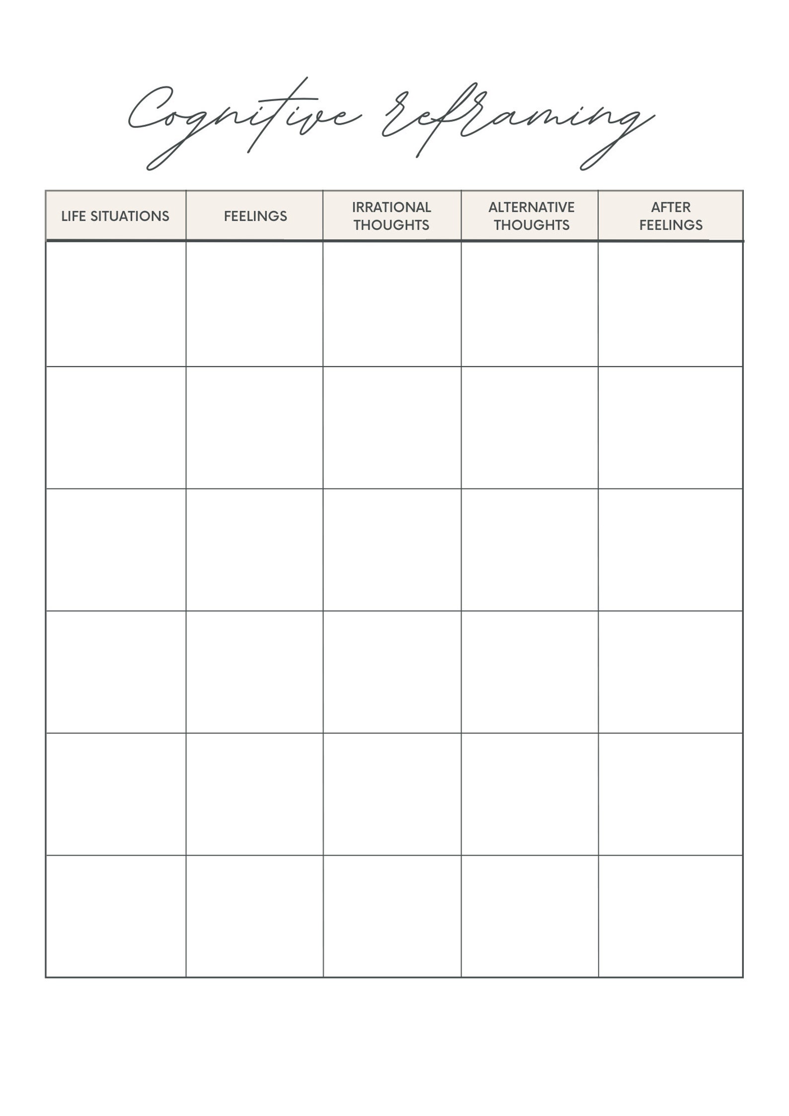 Challenging Irrational Thoughts CBT Printable Worksheet Self - Etsy