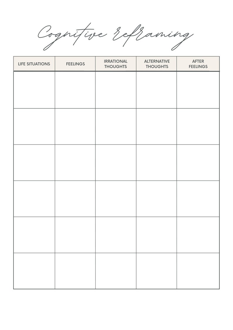 Challenging Irrational Thoughts CBT Printable Worksheet | Self Help ...