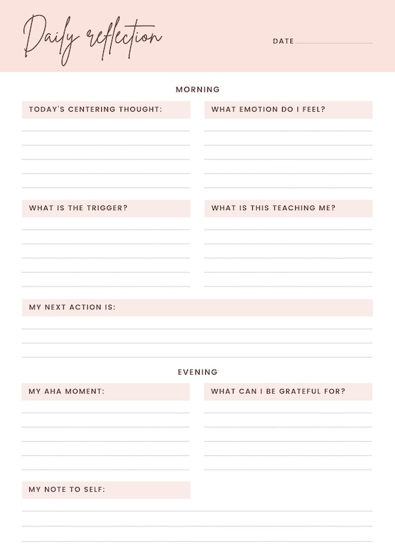 Daily Planner Printable Daily Reflection Check in Template | Etsy