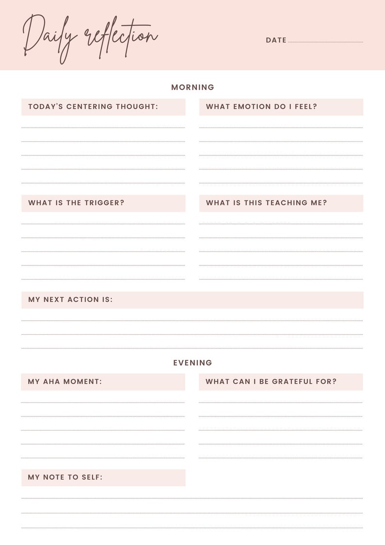 Daily Planner Printable | Daily Reflection | Check in Template ...