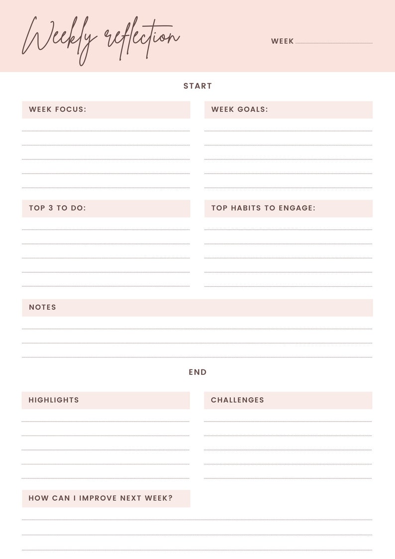 Weekly Review, Weekly Reflection, Weekly Evaluation, Weekly Summary ...