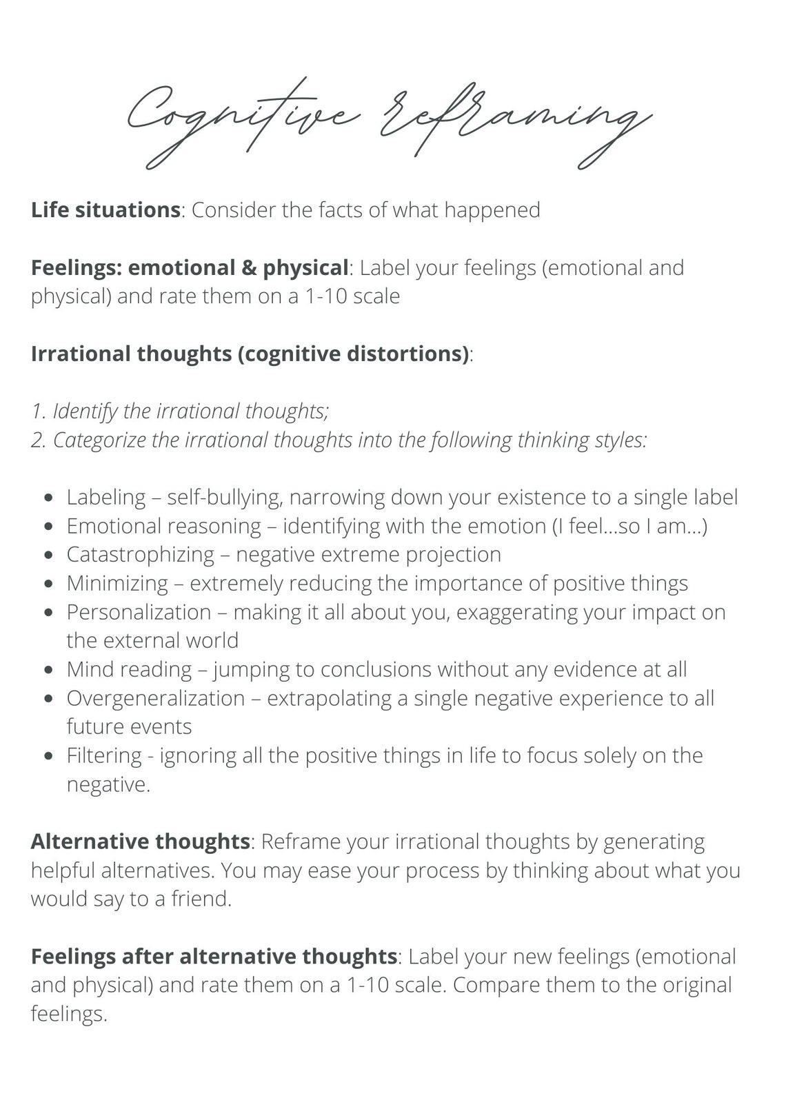 Challenging Irrational Thoughts CBT Printable Worksheet Self Help Tool ...