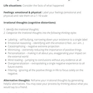 Challenging Irrational Thoughts CBT Printable Worksheet | Self Help ...