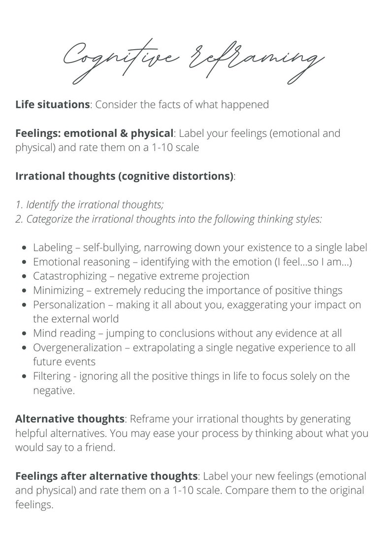 Challenging Irrational Thoughts CBT Printable Worksheet | Self Help ...