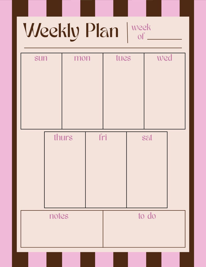 Weekly Planner Template in Brown and Pink Stripes - Etsy