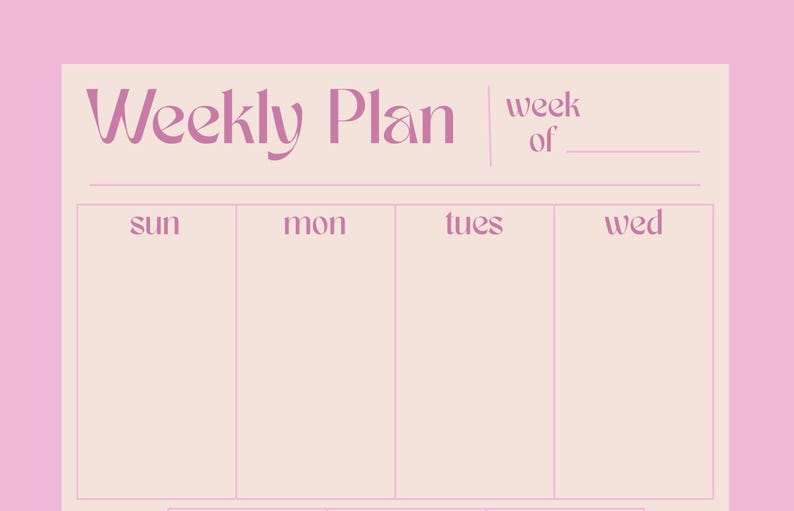 Weekly Planner Template in Pink - Etsy