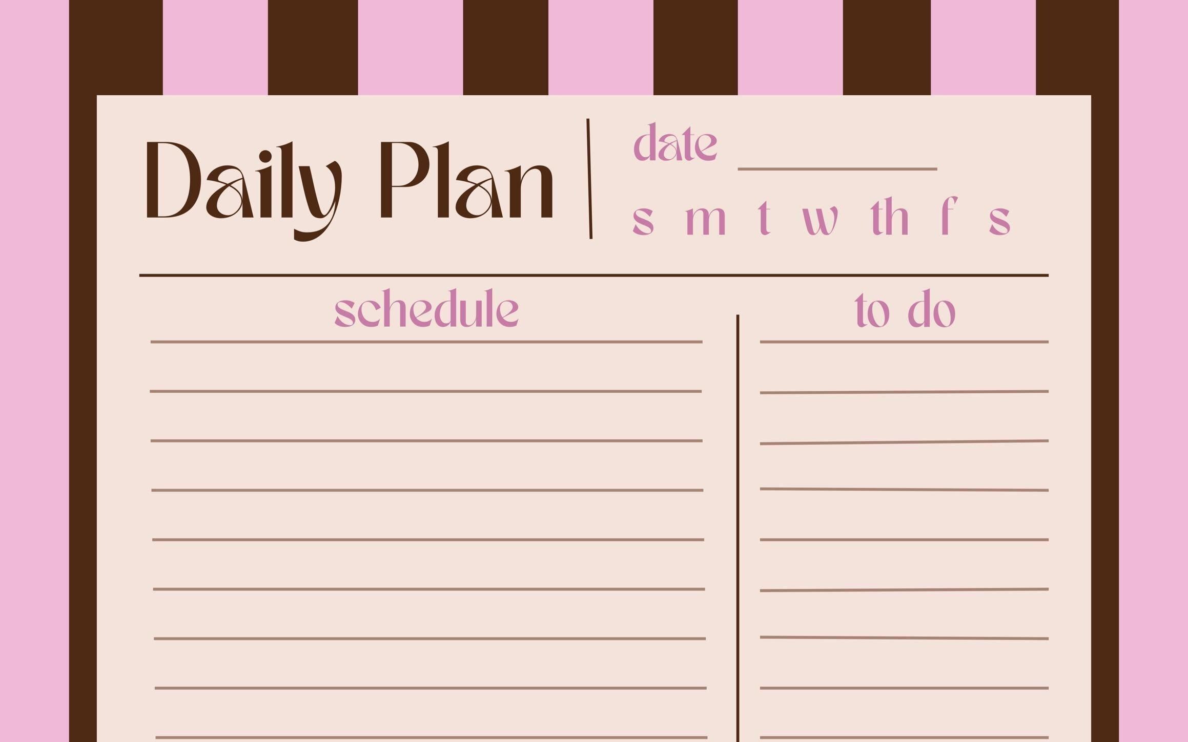 Simple Daily Planner Template in Brown and Pink Stripes - Etsy