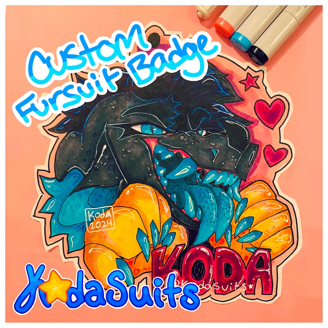 Custom Furry Badge Traditional Artwork Fursona Laminated Handmade ...