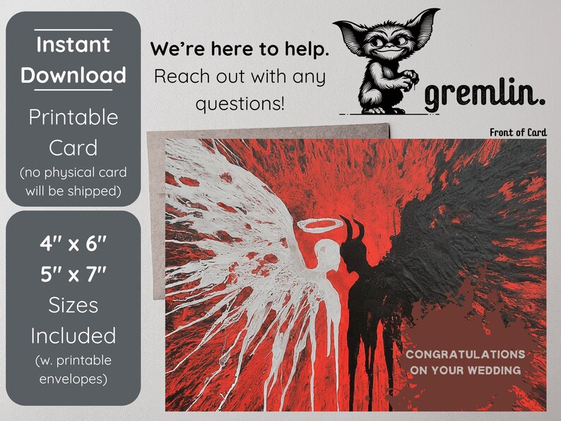 Demon Angel Marriage Wedding Printable Card Married Couple 4x6 & 5x7 ...