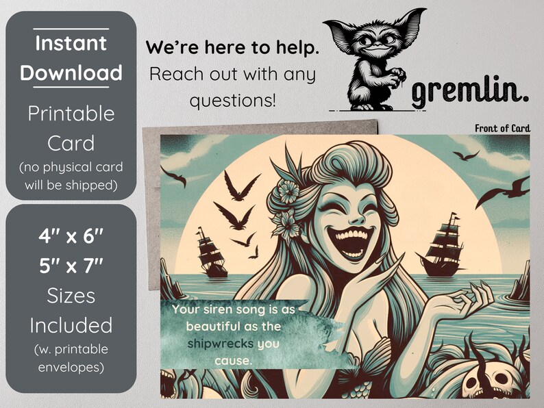 Mermaid Siren Shipwreck Empowering Card Beautiful Tragedy 4x6 & 5x7 ...