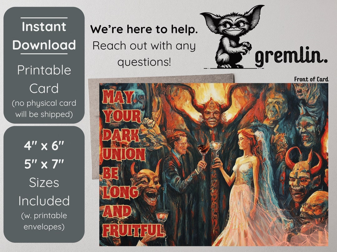 Dark Satanic Wedding Printable Card | Married Couple 4x6 & 5x7 Cards W ...