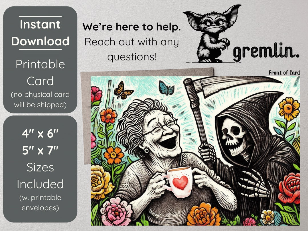 Grim Reaper Birthday Printable Card | Funny Old Grandma 4x6 & 5x7 ...