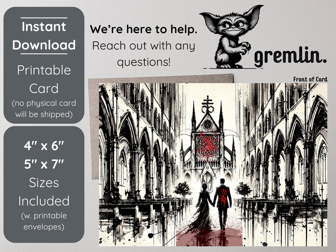 Satanic Church Wedding Printable Card | Evil Married Couple 4x6 & 5x7 ...