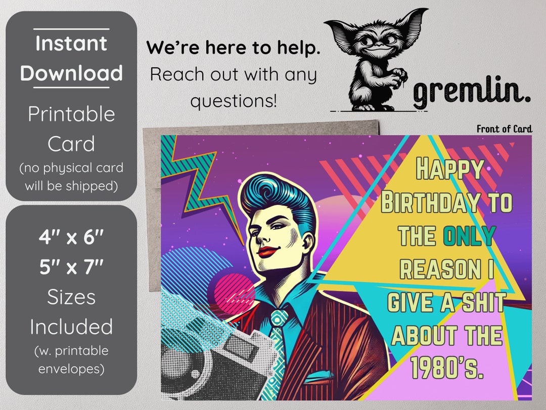 1980s Celebrate Birthday Printable Card Retro LGBTQIA 4x6 & 5x7 Cards ...