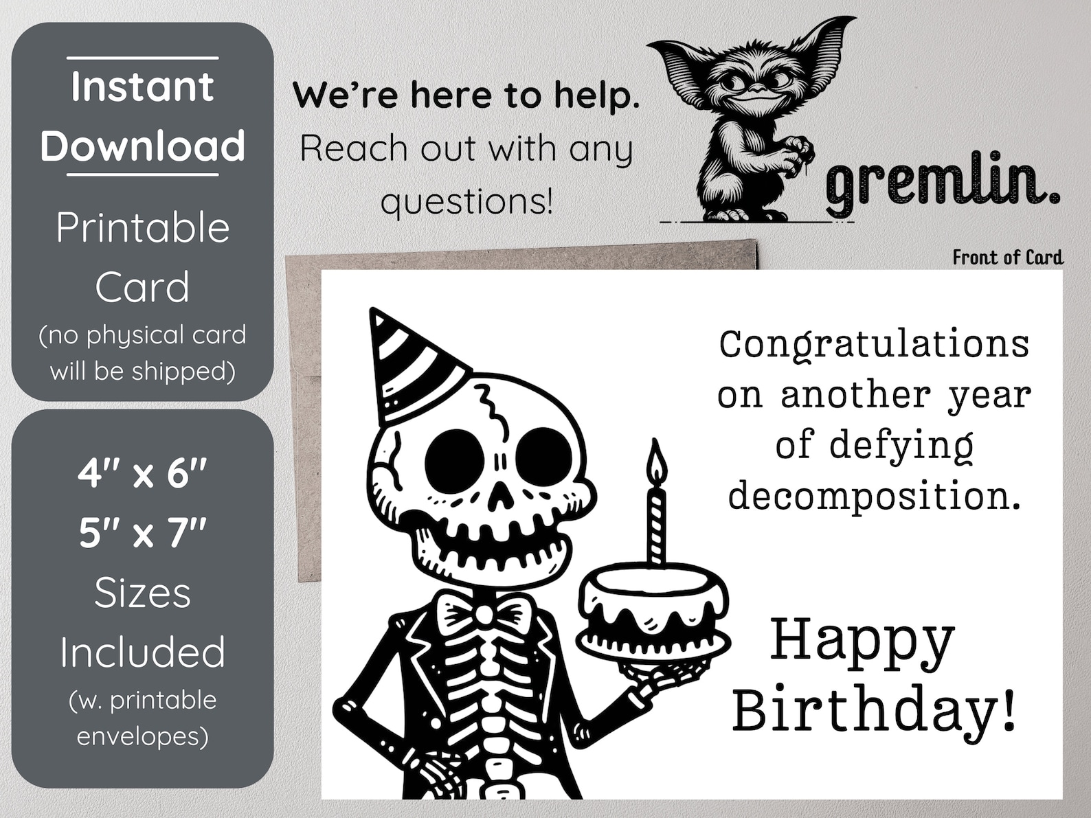 Old Skeleton Birthday Printable Card | Printable Funny 4x6 & 5x7 Cards ...