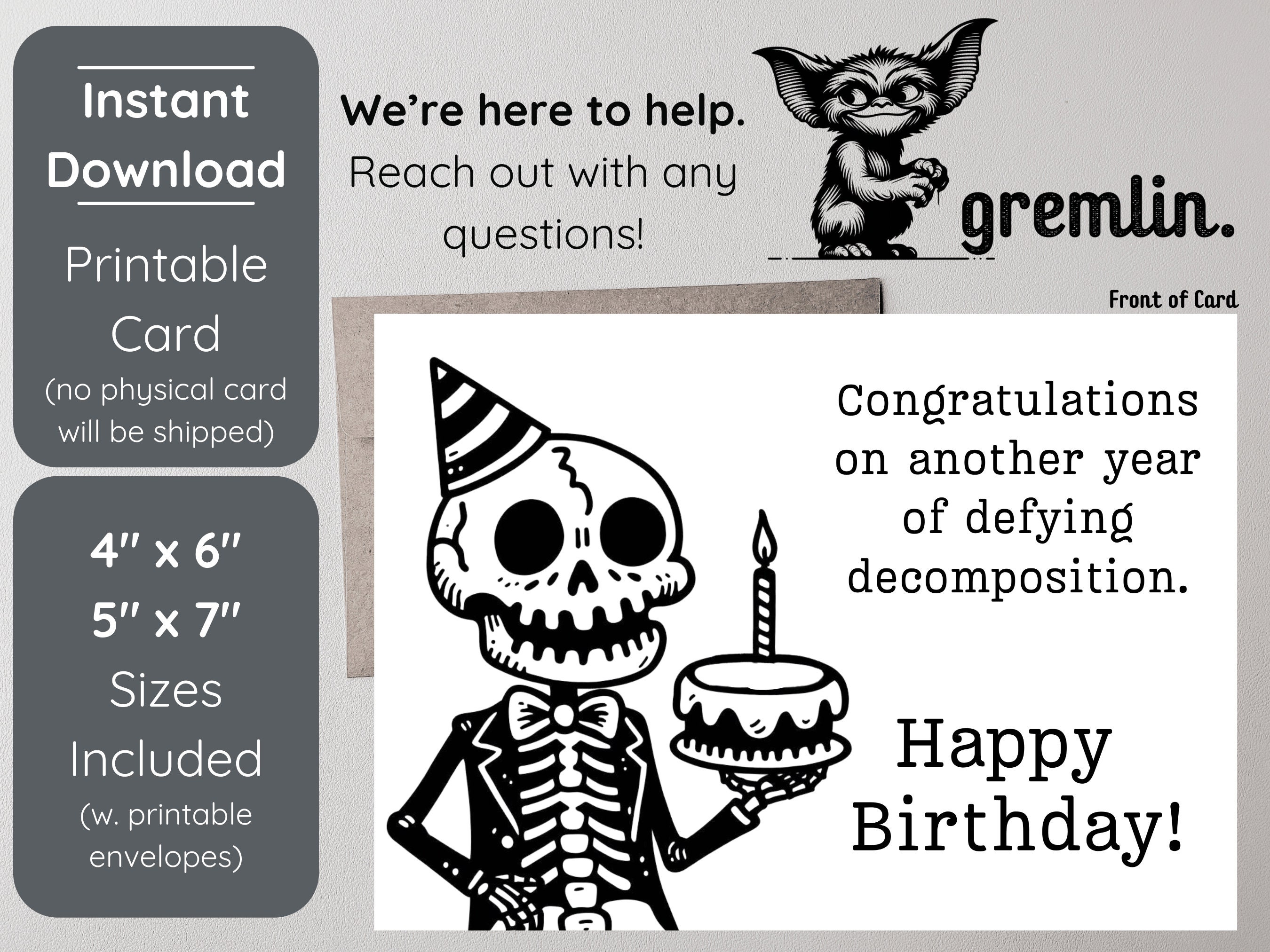 Old Skeleton Birthday Printable Card | Printable Funny 4x6 & 5x7 Cards ...