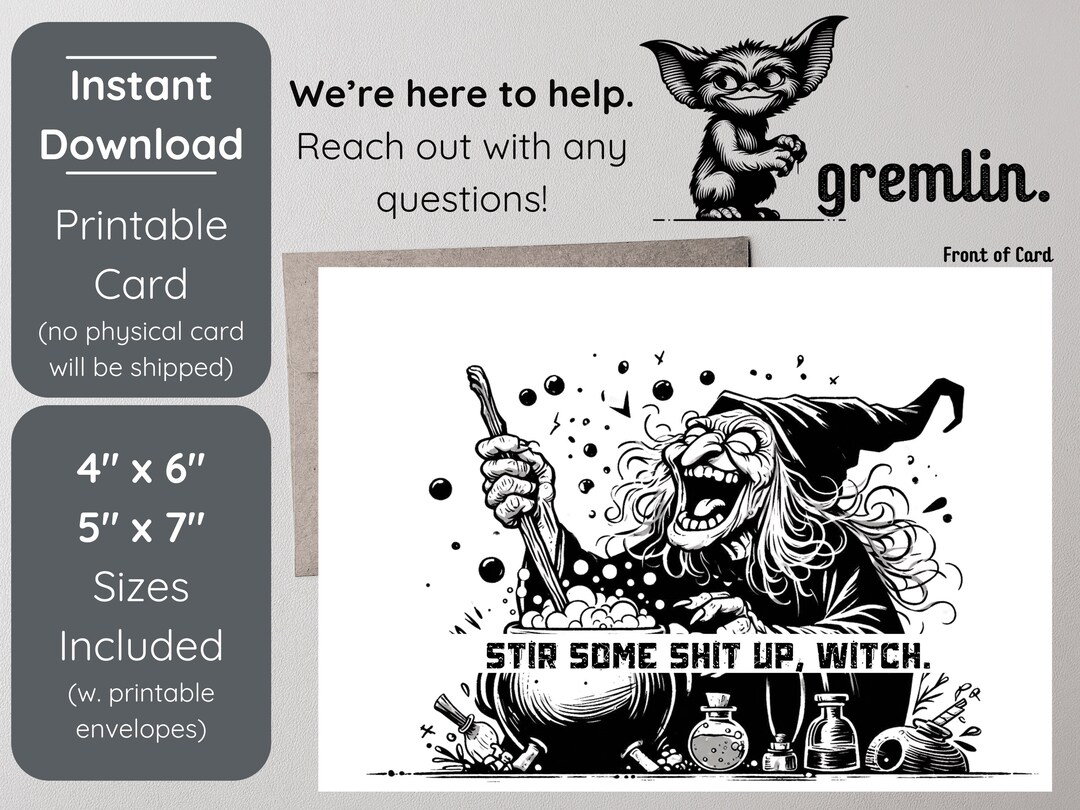 Halloween Pagan Witch Stir It up Printable Card | Halloween Witchy ...